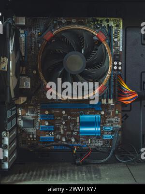 Dusty circuit board abstract background. computer motherboard close up ...