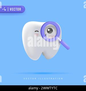 Happy Healthy Tooth Character with Magnifying Glass Vector Illustration ...