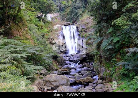 Water falls in the Neidong Forest Recreation Area situated at the ...