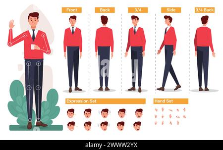 Front view animated characters. Male Students creation set with various ...