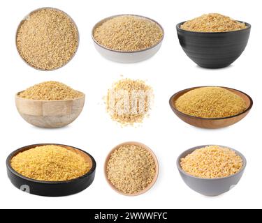 Different types of bulgur isolated on white, set Stock Photo - Alamy