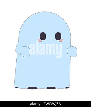 Cute little ghost 2D linear cartoon character Stock Vector Image & Art ...