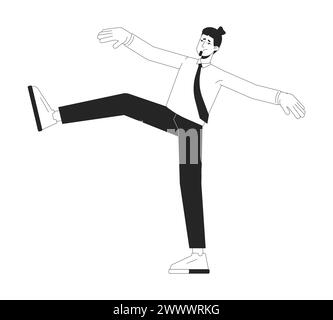 Uncertain person standing on balance scale , vector cartoon stick ...