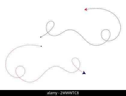 Dashed line arrow route path location pin with winding vector Stock ...