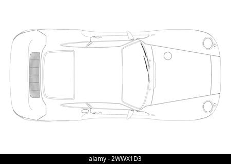 Outline of a sports car made of black lines isolated on a white ...