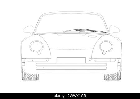 Outline of a sports car made of black lines isolated on a white background. Front view. Vector ...