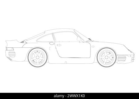 Outline of a sports car made of black lines isolated on a white background. Front view. Vector ...
