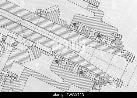 Mechanical engineering drawings on white background. Milling machine ...