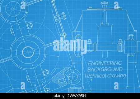 Technical drawing of the reducer on blueprint paper banner. Vector ...