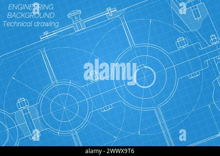Technical drawing of the reducer on blueprint paper banner. Vector ...