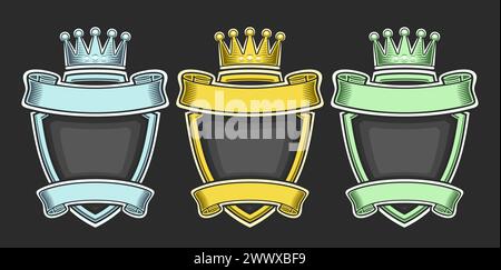 Vector Royal Crests Set, collection of 3 isolated illustrations ...