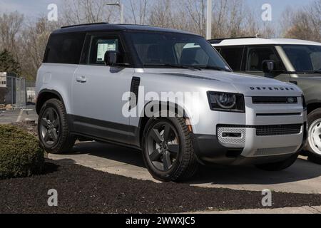 Indianapolis - March 24, 2024: Land Rover Defender display at a ...