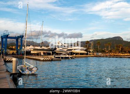 Private yachts, private boats jacked up in the harbour, shipyard, Port ...