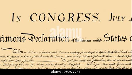 Digital image of written constitution of the United States moving in ...