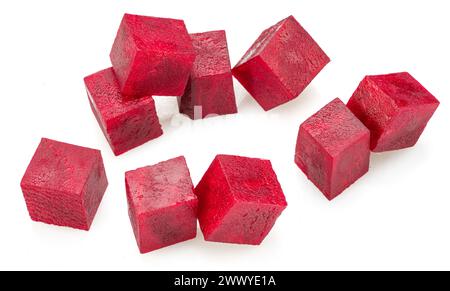 Raw red beetroot cubes isolated on white background Stock Photo - Alamy