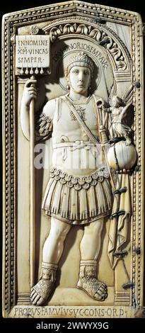 Ivory diptych of Consul Anicius Petronius Probus depicting Emperor ...