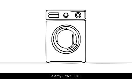 Washing machine in continuous line drawing style. Washer black line ...