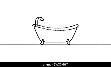 Bathtub in continuous line art drawing style. Clawfoot tub minimalist ...