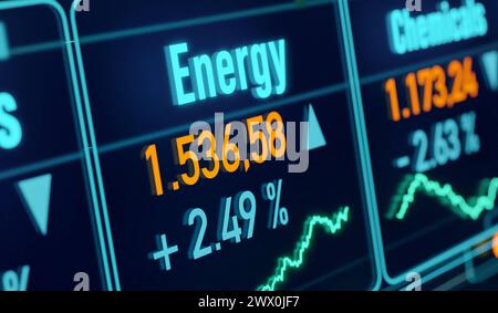 Stock market graph of energy sector overlaid on a gas turbine power ...