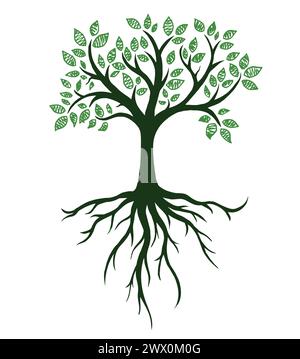 Tree Symbol with Roots, Real Hand Drawing, Vector Illustration Stock ...