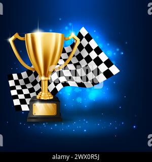 Realistic Golden Trophy with Checkered Flag Racing Championship ...