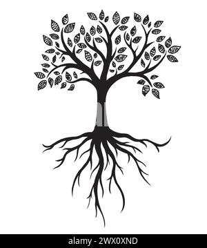 Tree Symbol with Roots, Real Hand Drawing, Vector Illustration Stock ...