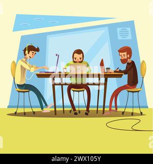 Coworking and business with table and discussion symbols cartoon vector ...