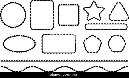 Set of oval frames with wavy edges. Ellipse shapes with undulated ...