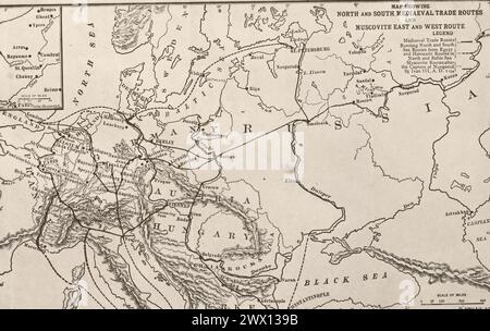 Map showing north and south medieval trade routes and Muscovite East ...