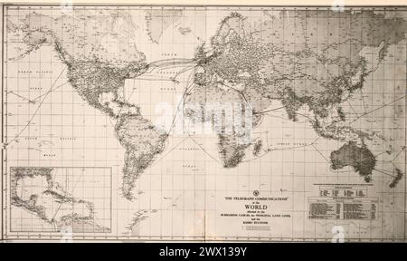 Map showing the Telegraph Communications of the World afforded by the ...