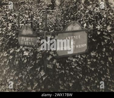 A view showing street signs at the corner of Place D'Iena and Ave du ...