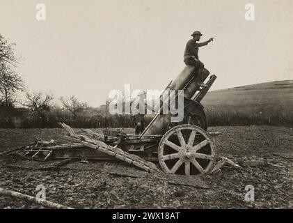 Original caption: A 210 mm howitzer taken in territory captured by the ...
