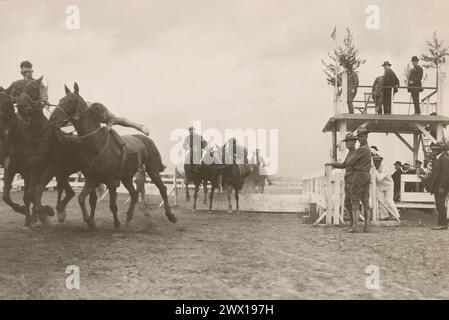 Members of the 11th Cavalry at Arlington, VA performing hurdle jumping ...