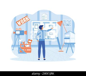 Architect working on plan at drawing board Stock Vector Image & Art - Alamy