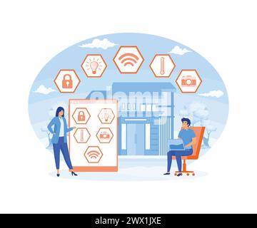 Vector illustration of smart phone controlling man. Social media ...