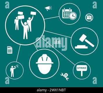 Concept of strike with connected icons Stock Photo - Alamy