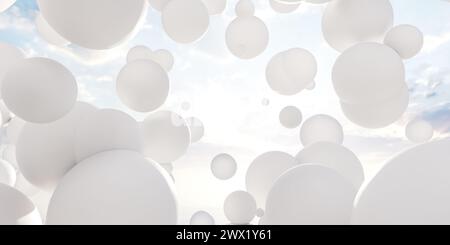 Group of white balloons floating in the air 3d render illustration ...