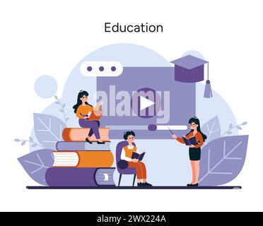 Education concept. Learners engage with digital and traditional ...