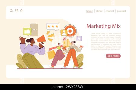 Marketing Mix strategy. Exuberant announcement of brand engagement and ...