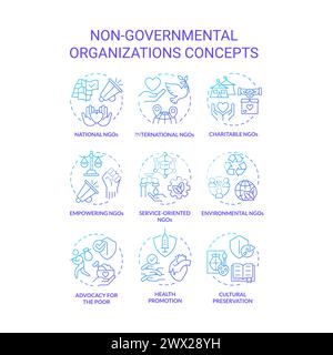 Non-governmental organizations blue gradient concept icons Stock Vector ...