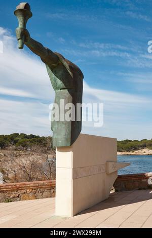 Olympic torch memorial in LEscala, Girona. Catalonia, Mediterranean ...
