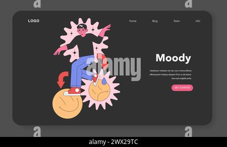 Moody Personality trait. A dynamic character balancing on mood spheres ...