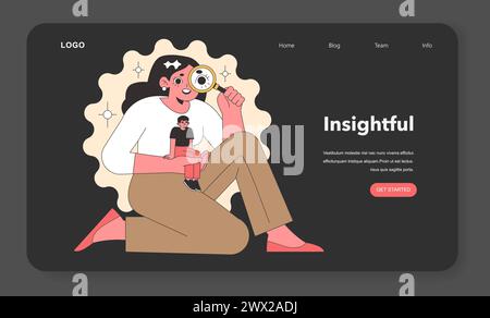 Self-reflection concept. A woman examines her smaller self with a ...