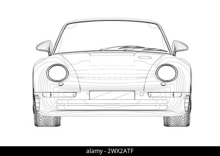 Outline of a sports car made of black lines isolated on a white ...