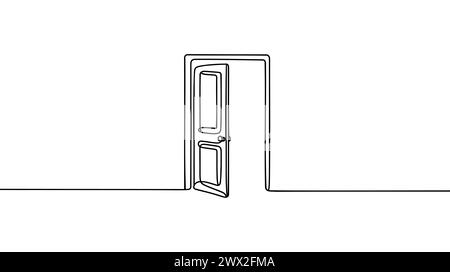 Continuous line of open doors. one line drawing of door isolated on ...