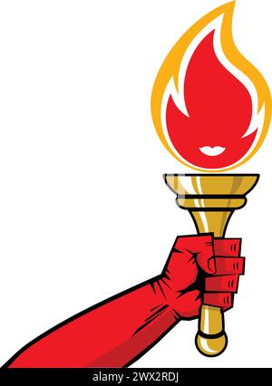 Red hand hold olympic torch. Symbol of Olympic Games, freedom, victory ...