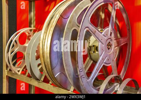 Real 35 mm film projector tape in the old studio Stock Photo - Alamy