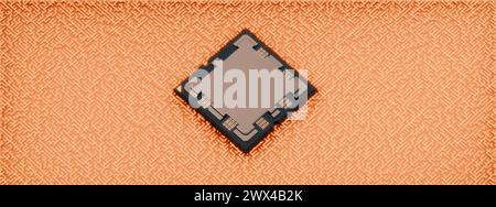 AMD Ryzen 9 AM5 on top of a maze of green board circuits with copper ...