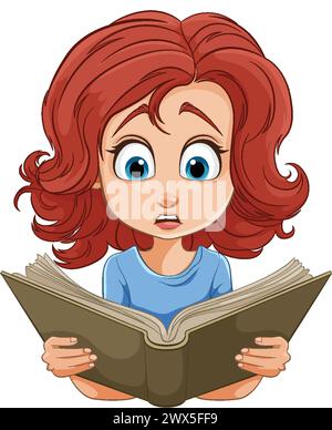 Cartoon girl with wide eyes reading a book Stock Vector Image & Art - Alamy