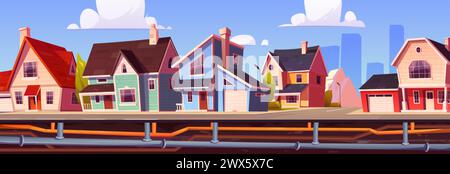 Town street with underground pipeline system. Vector cartoon ...
